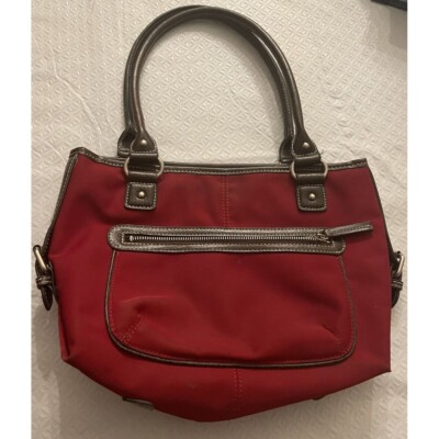 CHAPS Tote Red Canvas Purse Handbag Shoulder Bag Double Handles Ralph ...