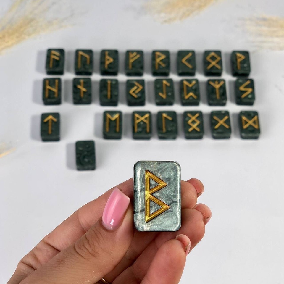 Epoxy Resin RUNES with Case, Rune Set, Green Runes, Unique Viking Norse ...
