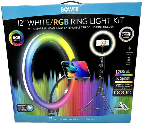 Bower 12 Inch RGB White RING LIGHT KIT 360° TRIPOD Multi Color for ...
