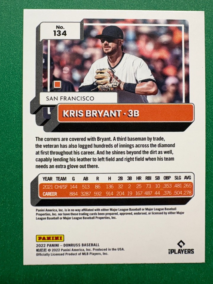 2022 Donruss Baseball Purple Holo #134 Kris Bryant | eBay UK