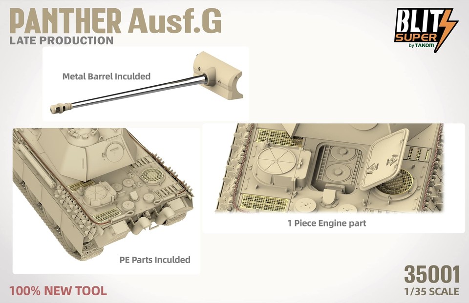 TAKOM 35001 1/35 Panther Ausf.G Late Production (Blitz Super) Model Kit ...