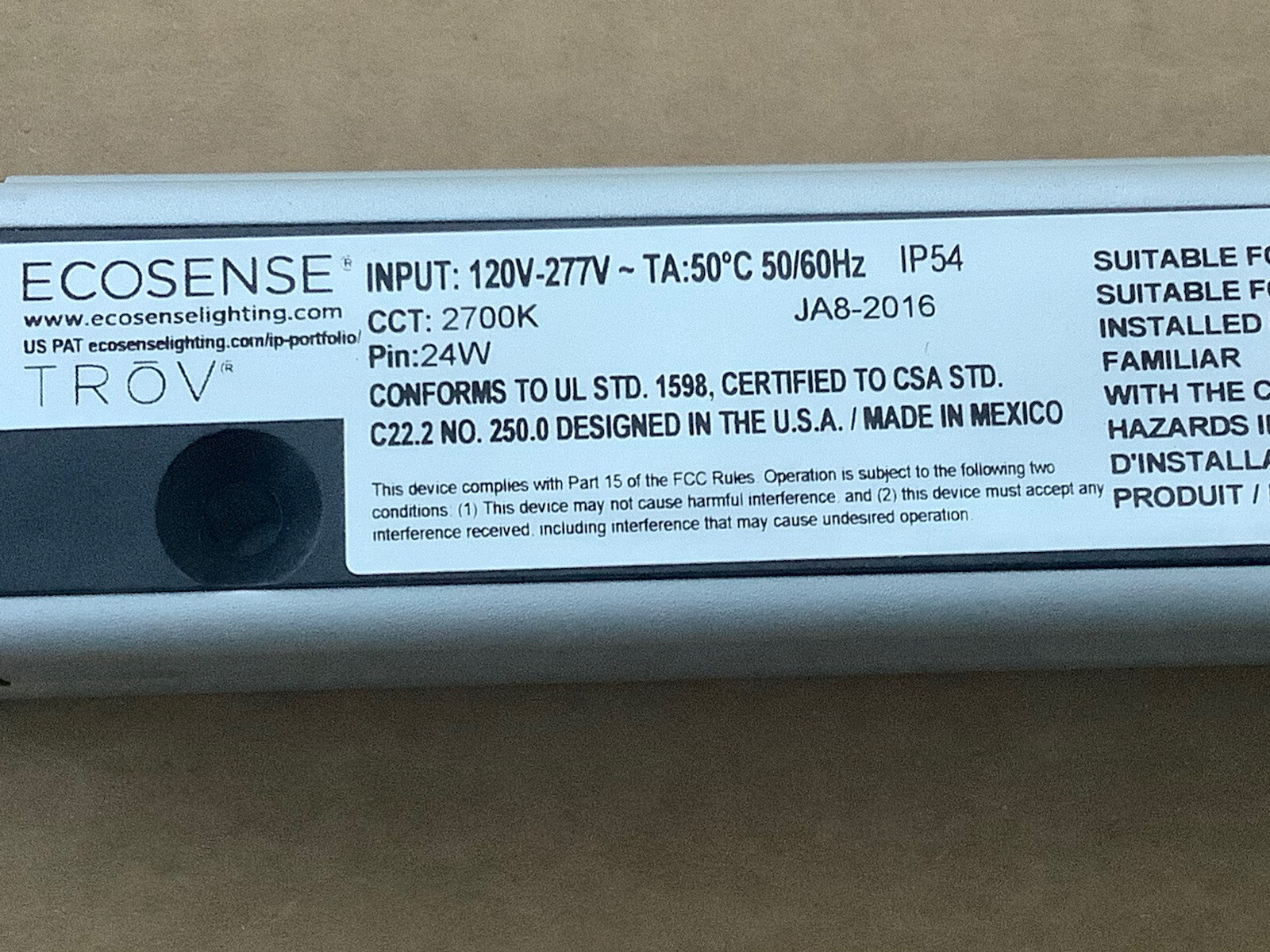 ECOSENSE TROV LIGHT FIXTURE TROV L35 INT p/n L35-I-48-06-27-90-MULT-120 ...