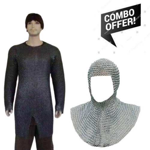 Chainmail Shirt X-Large Full sleeve Round Riveted With Flat Washer 9mm ...