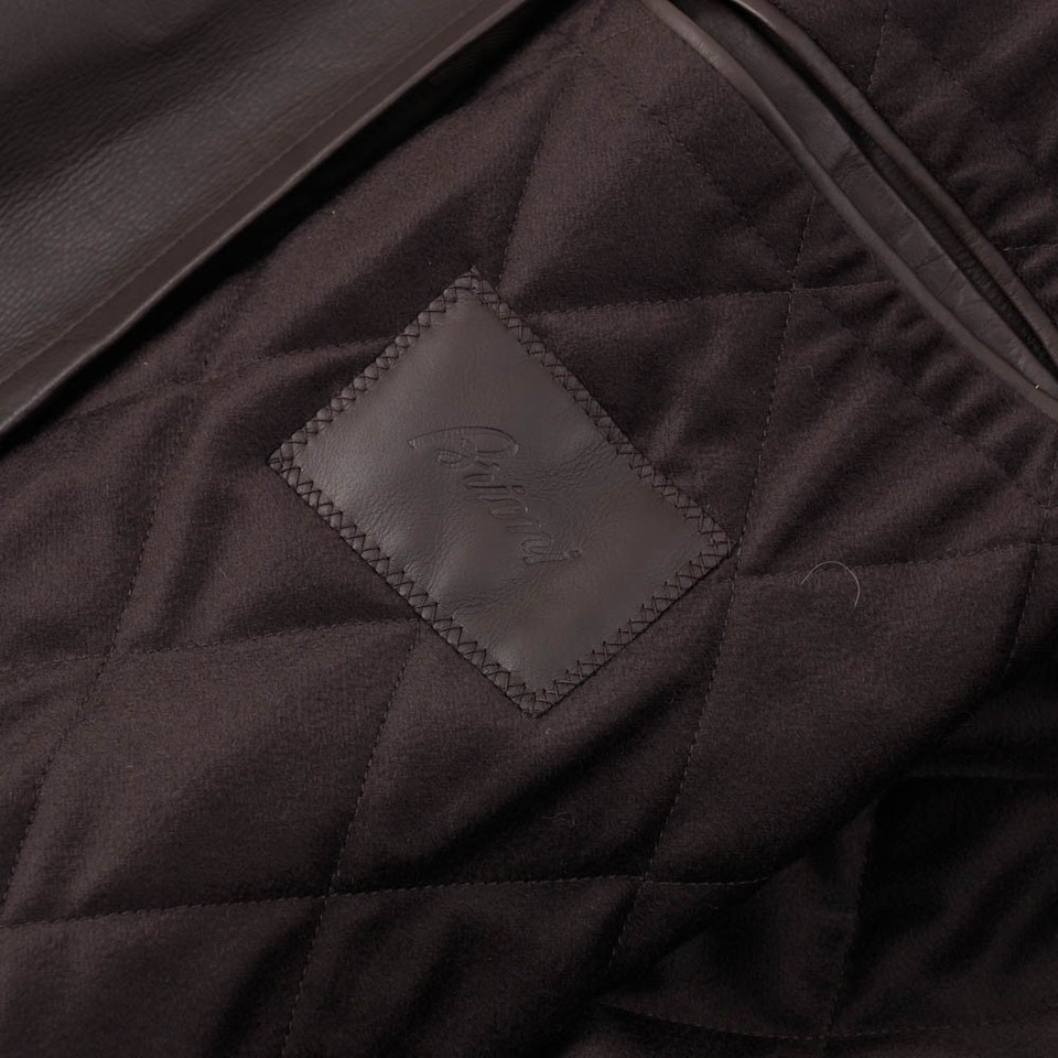 NWT $14,975 BRIONI Cashmere-Lined Leather Coat with Nutria Fur Collar M ...