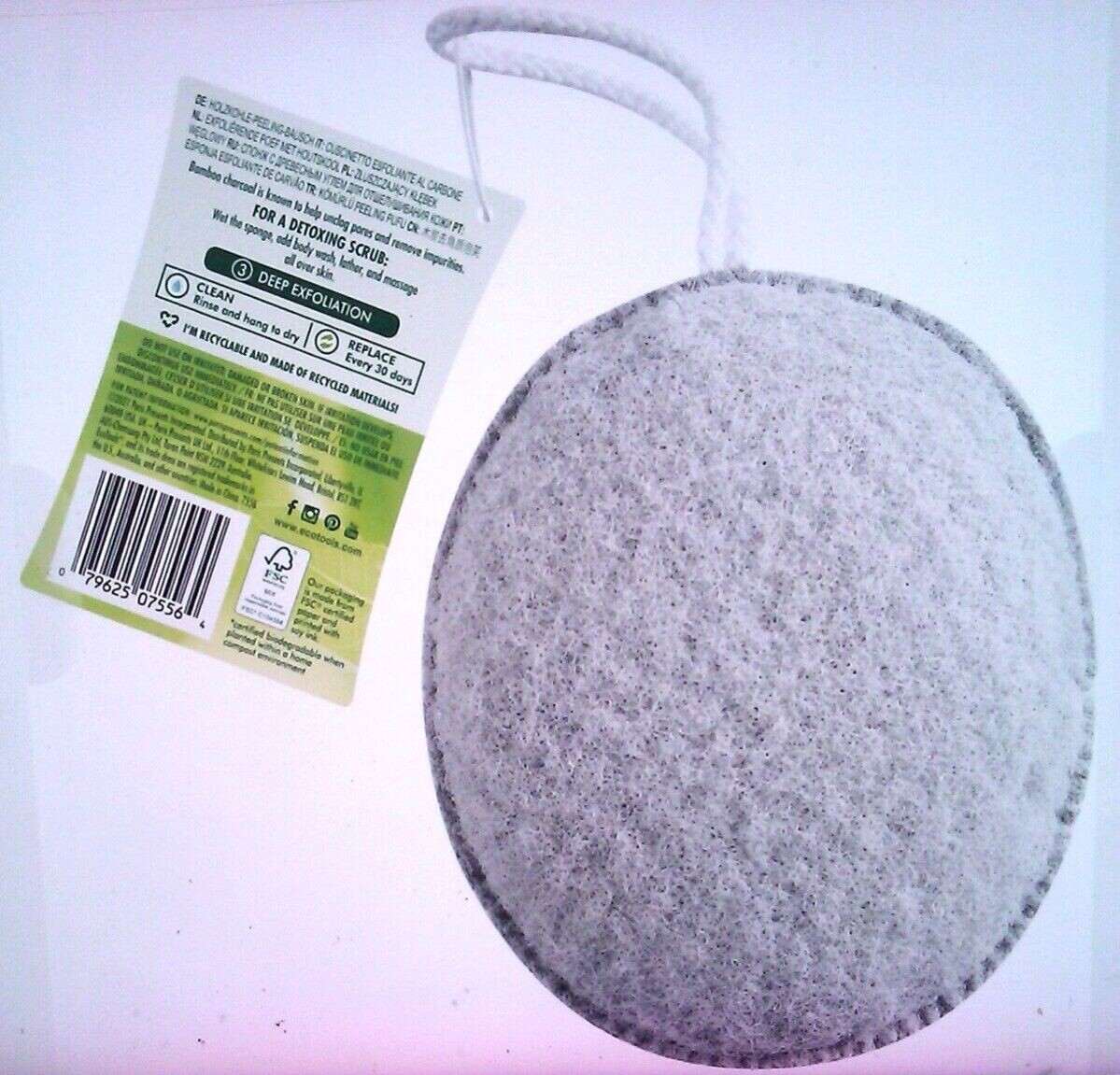Ecotools Charcoal Puff for Body Cleansing and Exfoliating, Grey, with ...