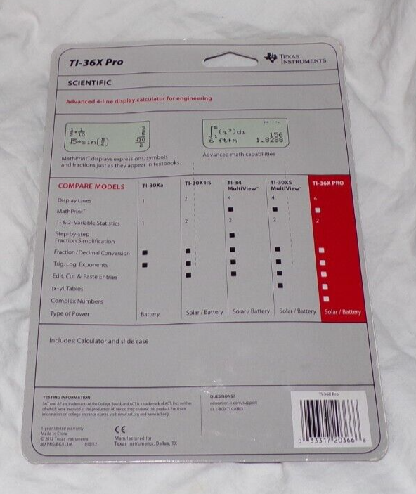 Texas Instruments TI-36X Pro Advanced Scientific 4-Line Screen ...