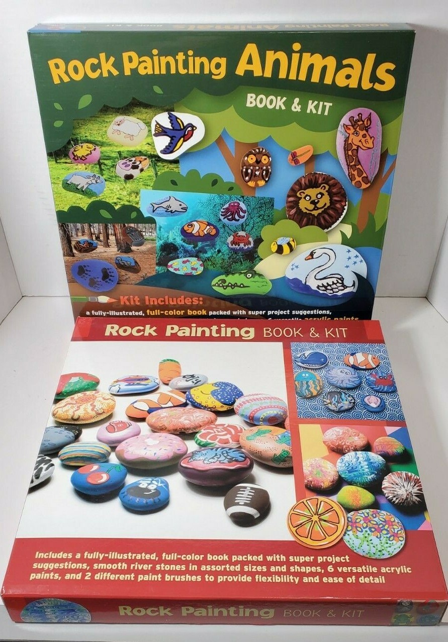 Lot Two (2) NEW Rock Painting Book & Kit ANIMALS & More BY Mud Puddle ...