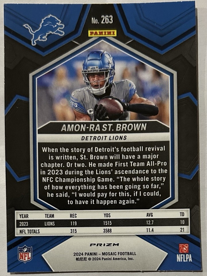 2024 Mosaic - National Pride Amon-Ra St. Brown #263 Reactive Blue ...