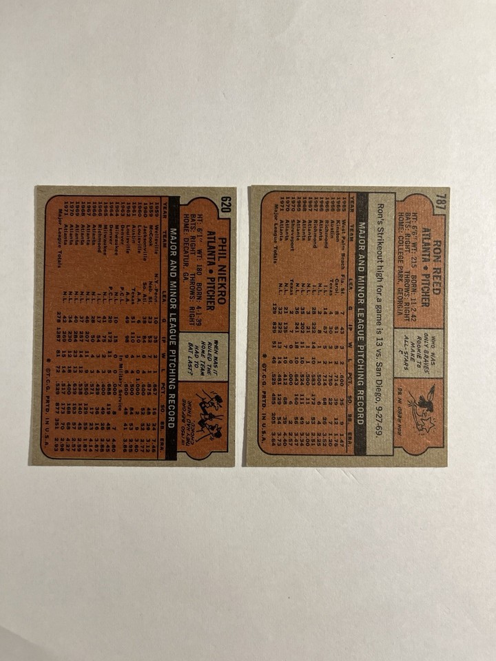 1972 Topps Baseball High # Ron Reed #787 & Phil Niekro #620 Atlanta ...