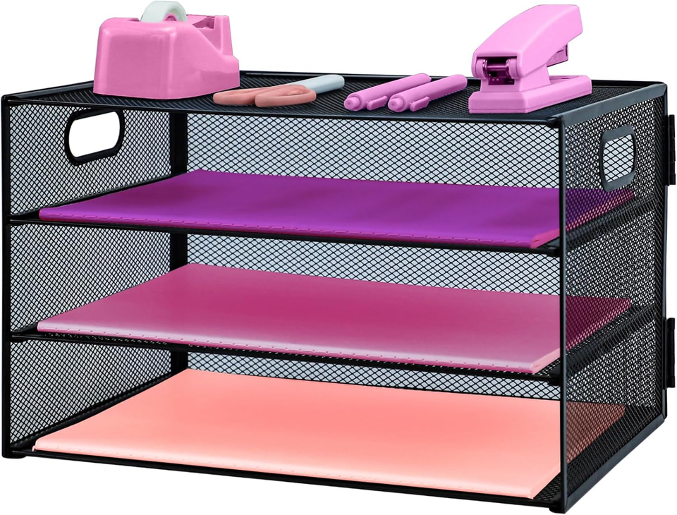 3 Tier Lettrer Tray Organizer, Metal Mesh Desk File Organizer with ...