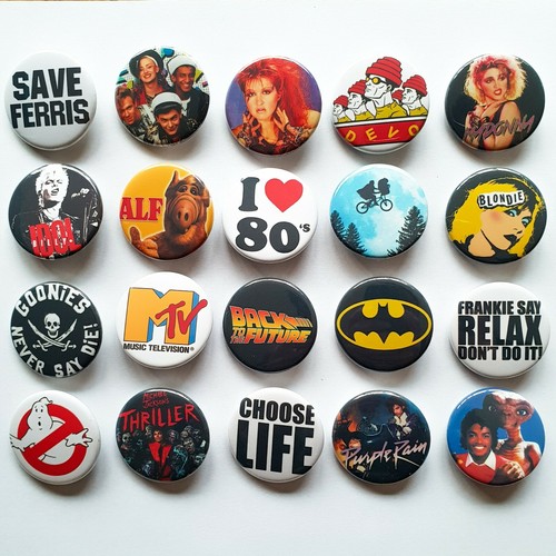 20 x RETRO 1980's BADGES - 80s Madonna Prince Boy George Michael ...