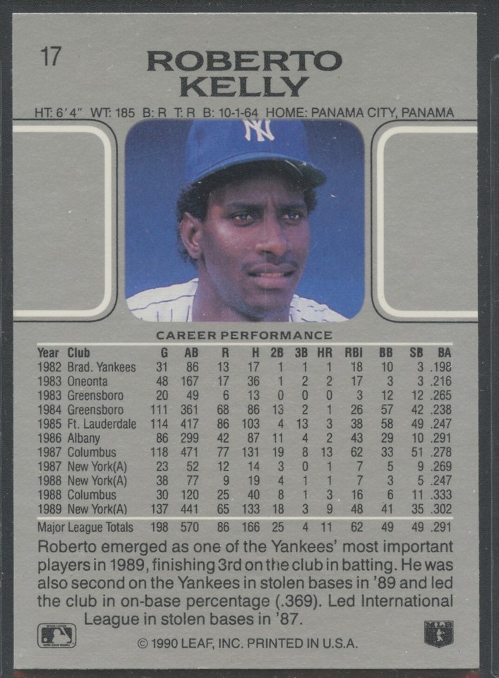 1990 Leaf #17 Roberto Kelly New York Yankees | eBay
