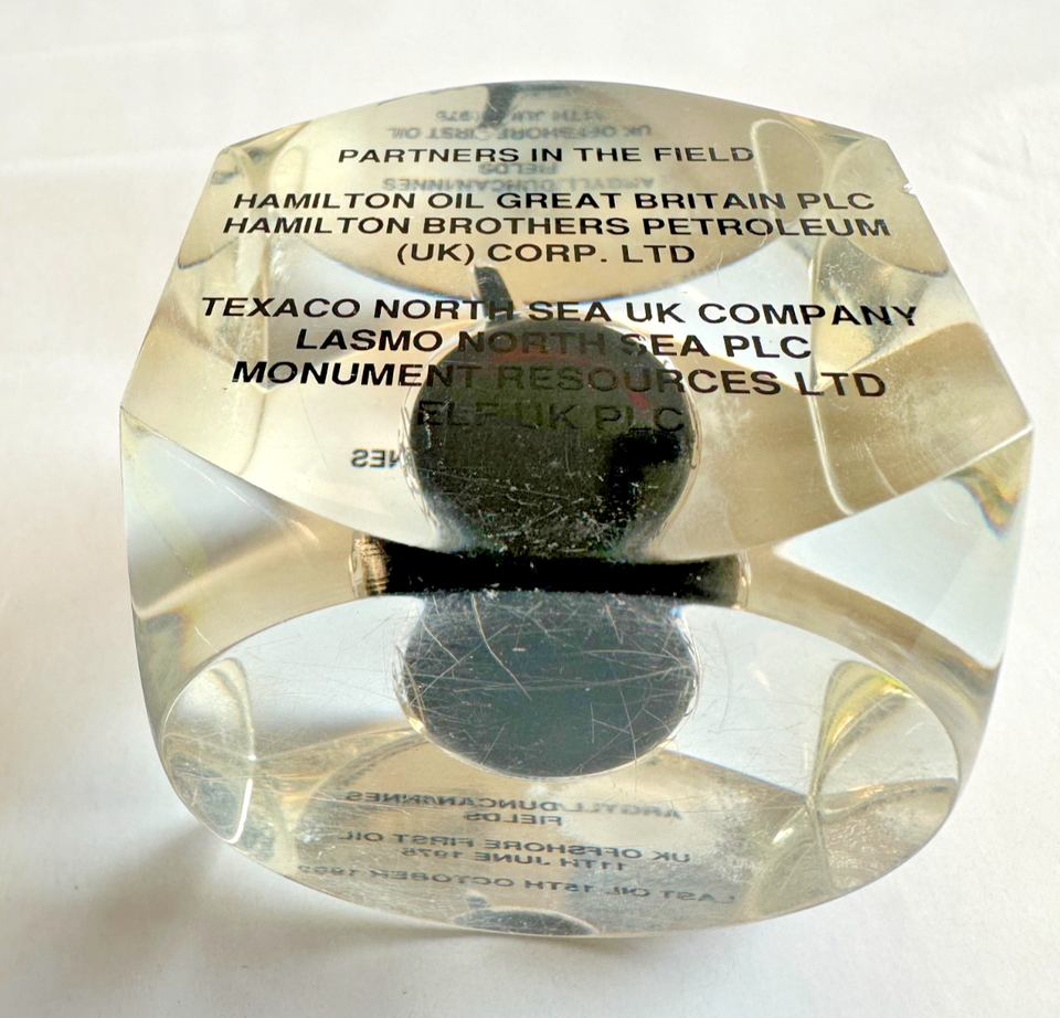 Argyll North Sea Oil Field 55mm Acrylic Cube – First Oil 1975, Last Oil ...