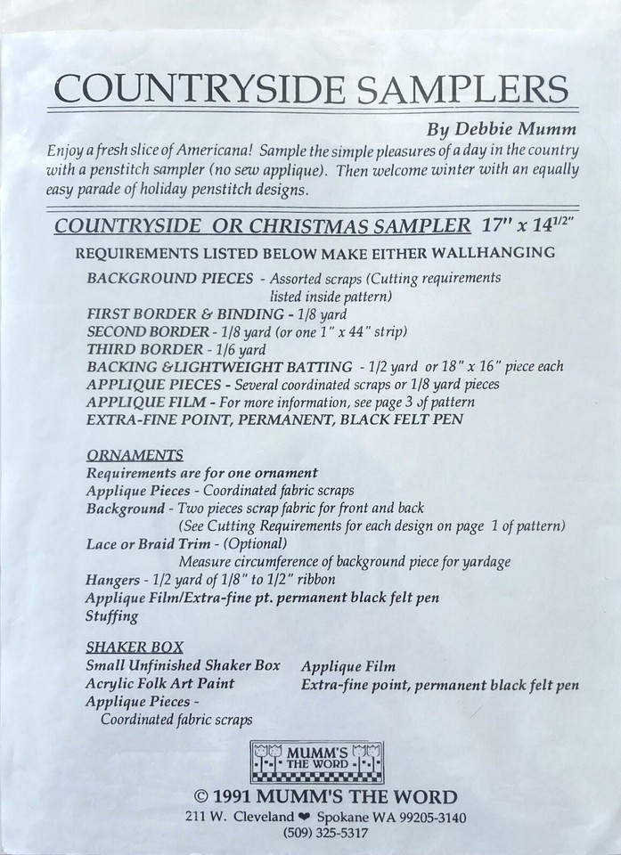 Mumm’s the Word Countryside Samplers by Debbie Mumm Quilting Pattern ...