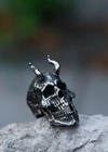 Retro Gothic Horned Satan Skull Ring Stainless Steel Skeleton Punk ...