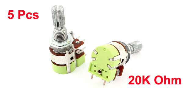 uxcell 5pcs Stereo B20k 20k Ohm Dual Linear Taper Potentiometer Switch ...