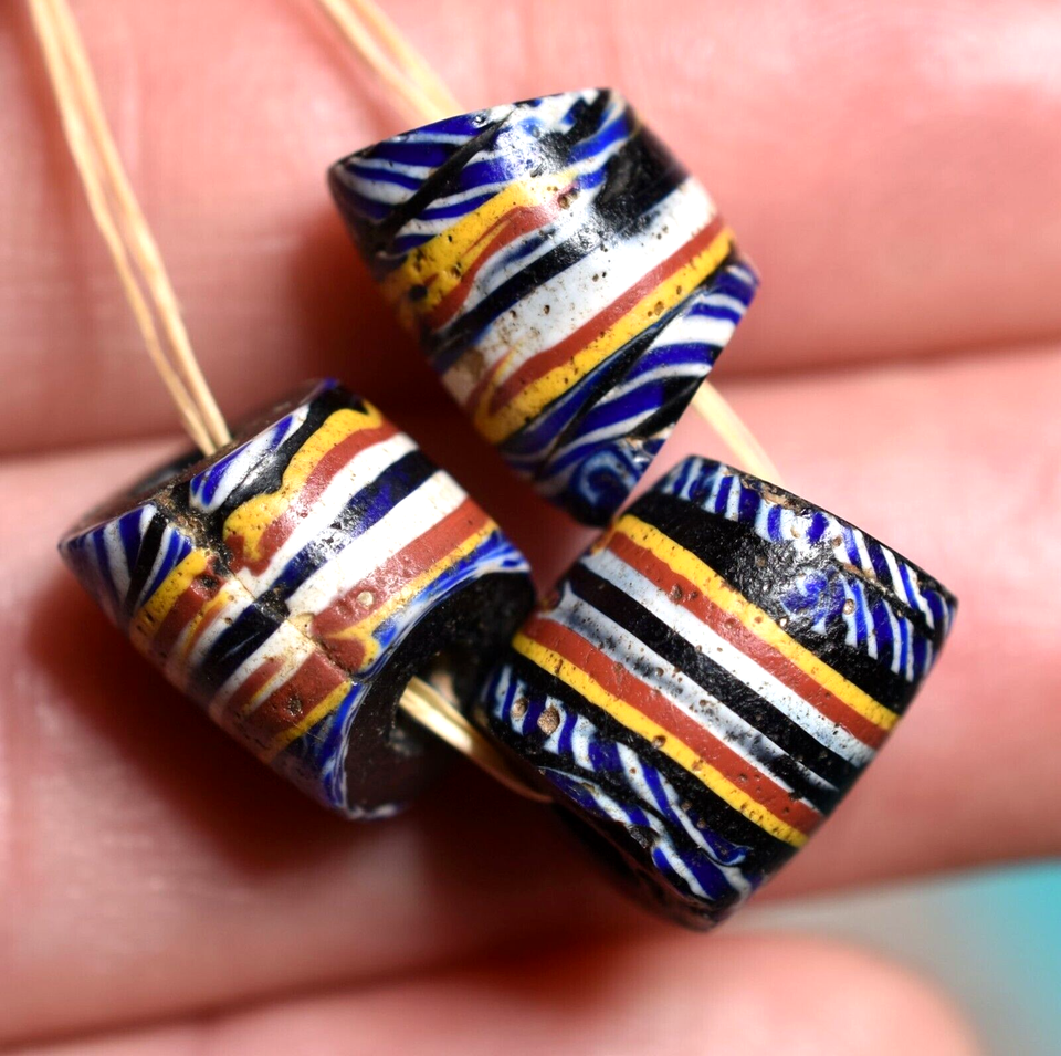 Antique Venetian Black Italian Beads Twisted Stripes Center Stripe ...