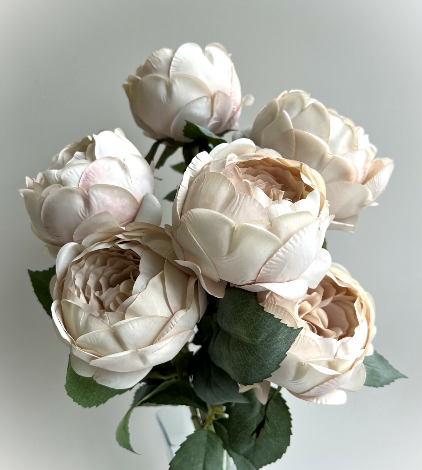 English Rose Stem Artificial Flower Cabbage Roses Beige Blush Silk ...