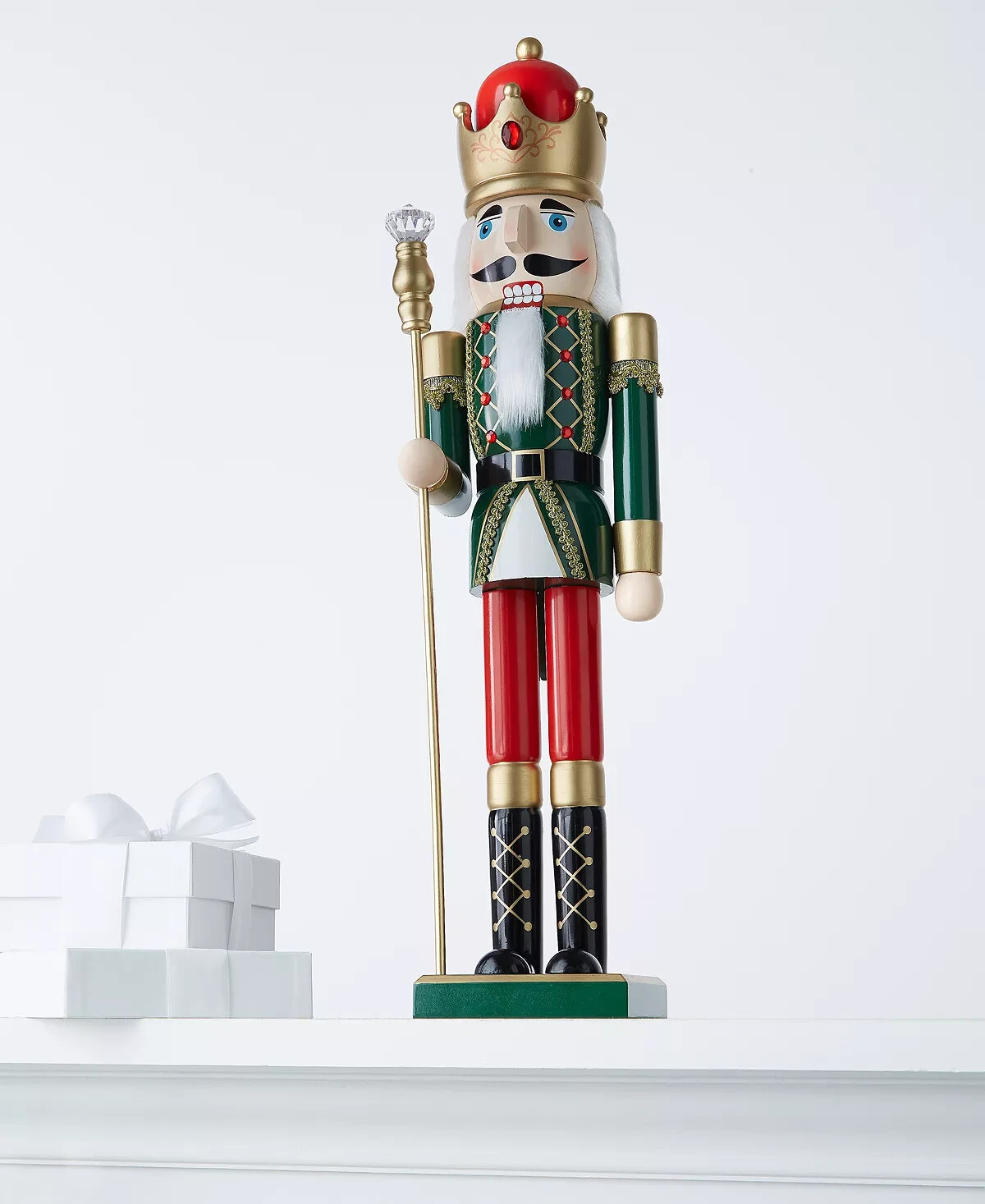 HOLIDAY LANE Christmas Cheer Red and Green Nutcracker King with Staff ...