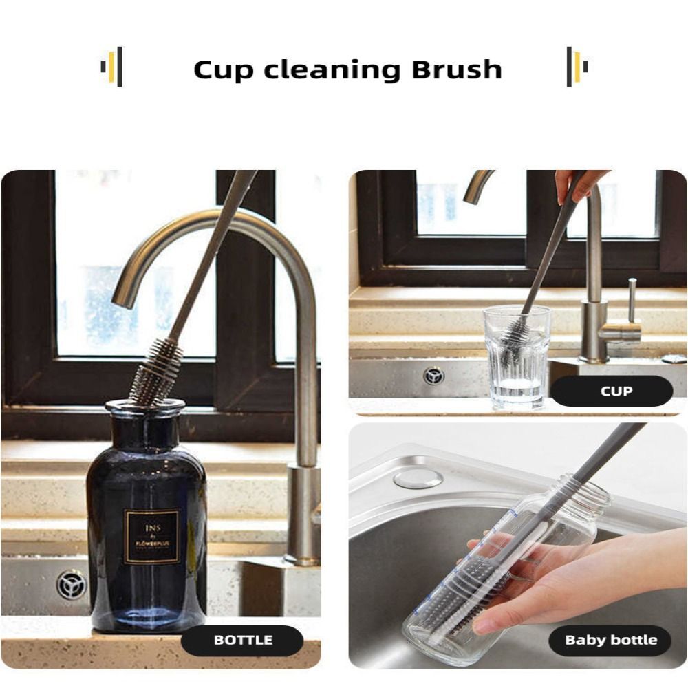 Silicone Long Handle Bottle Brush Flexible Scrubbing Cleaner Cup ...
