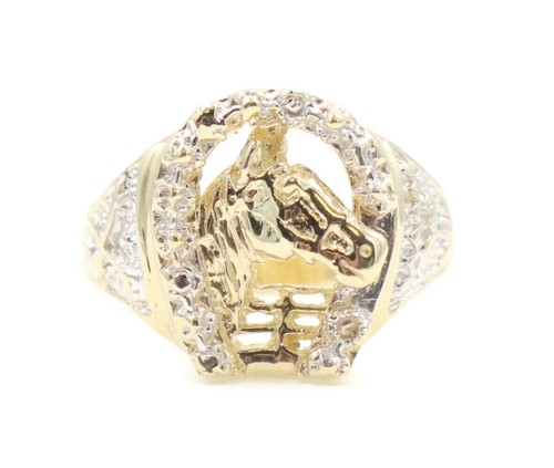 Men's Classic 10KT Yellow Gold (417) 15.4mm Wide Horseshoe Horse Ring ...