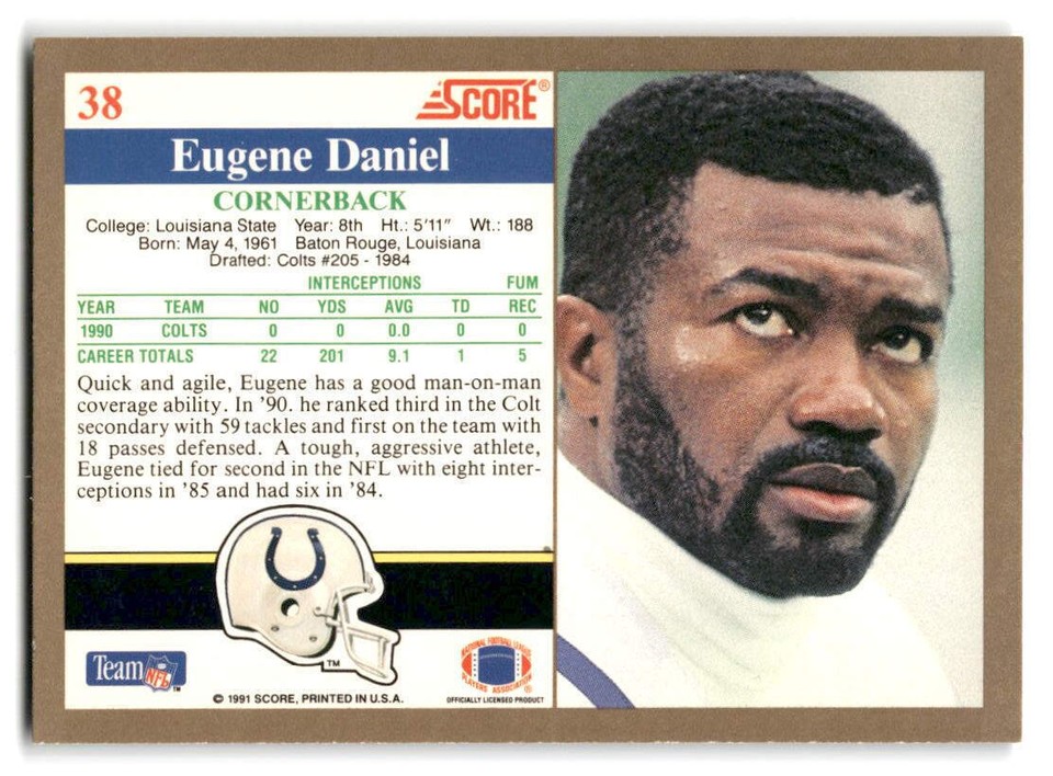 Eugene Daniel 1991 Score FOOTBALL #38 Indianapolis Colts | eBay