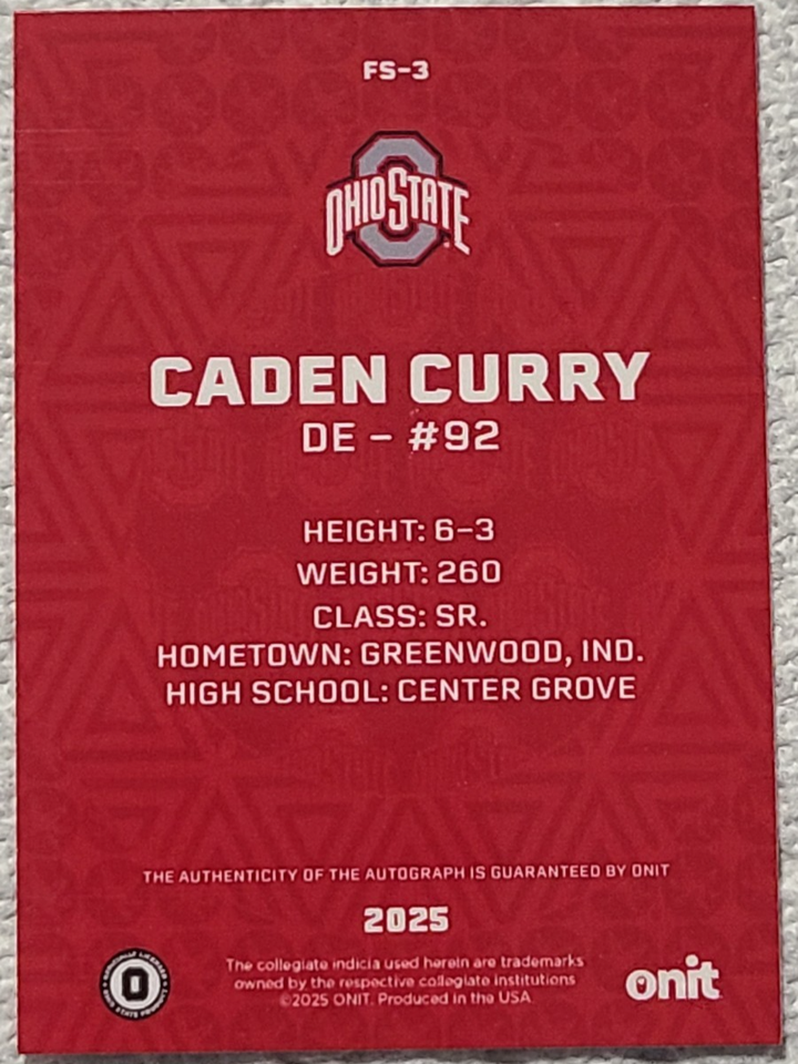 💥 2025 Caden Curry ONIT Auto /60 Ohio State Buckeyes Fusion SSP ...