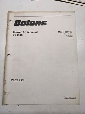 Bolens Repair Parts Book Catalog List 36" mower attachment 30036S Model ...