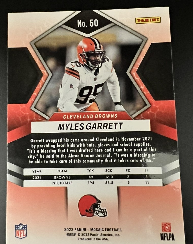 2022 Panini Mosaic Football #50 Myles Garrett Base Cleveland Browns | eBay