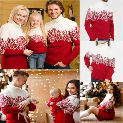 Christmas Family Matching Jumper Dad Mum Kids Party Turtleneck Knitted ...