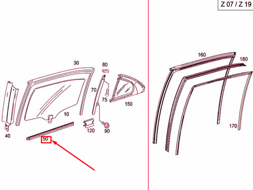 NEW MERCEDES-BENZ S W221 REAR LEFT DOOR INSIDE SEALING RAIL A2217300424 ...