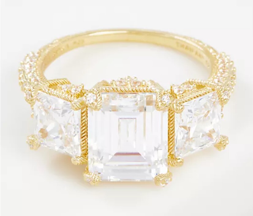 Judith Ripka Ring Triple Stone Diamonique Gold Clad or Sterling Silver ...