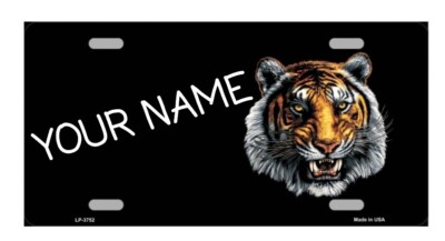 BLACK TAG / TIGER HEAD METAL AUTO TAG LICENSE PLATE CUSTOM PERSONALIZED ...