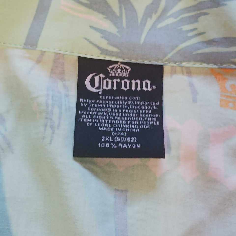 CORONA Men's Hawaiian Shirt Short Sleeve SIZE 2XL Green, Blue Beer Logo ...