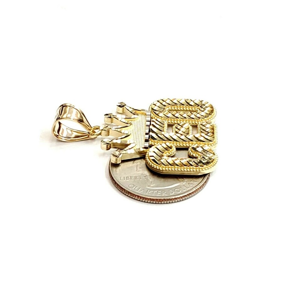 New 10k yellow Gold CEO crown word Pendant charm diamond cut fine ...