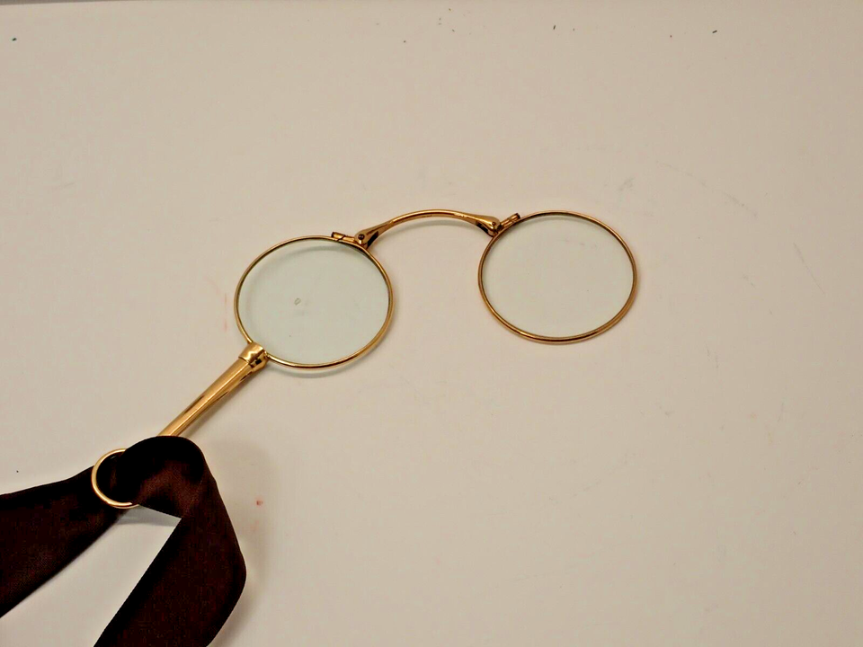 ANTIQUE GOLD TONE FOLDING LORGNETTE READING GLASSES PUSH BUTTON | eBay