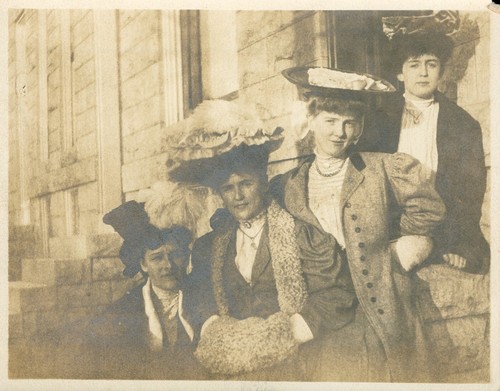 Vintage Sepia Photo Victorian Women Group Big Hats Posing Friends ...