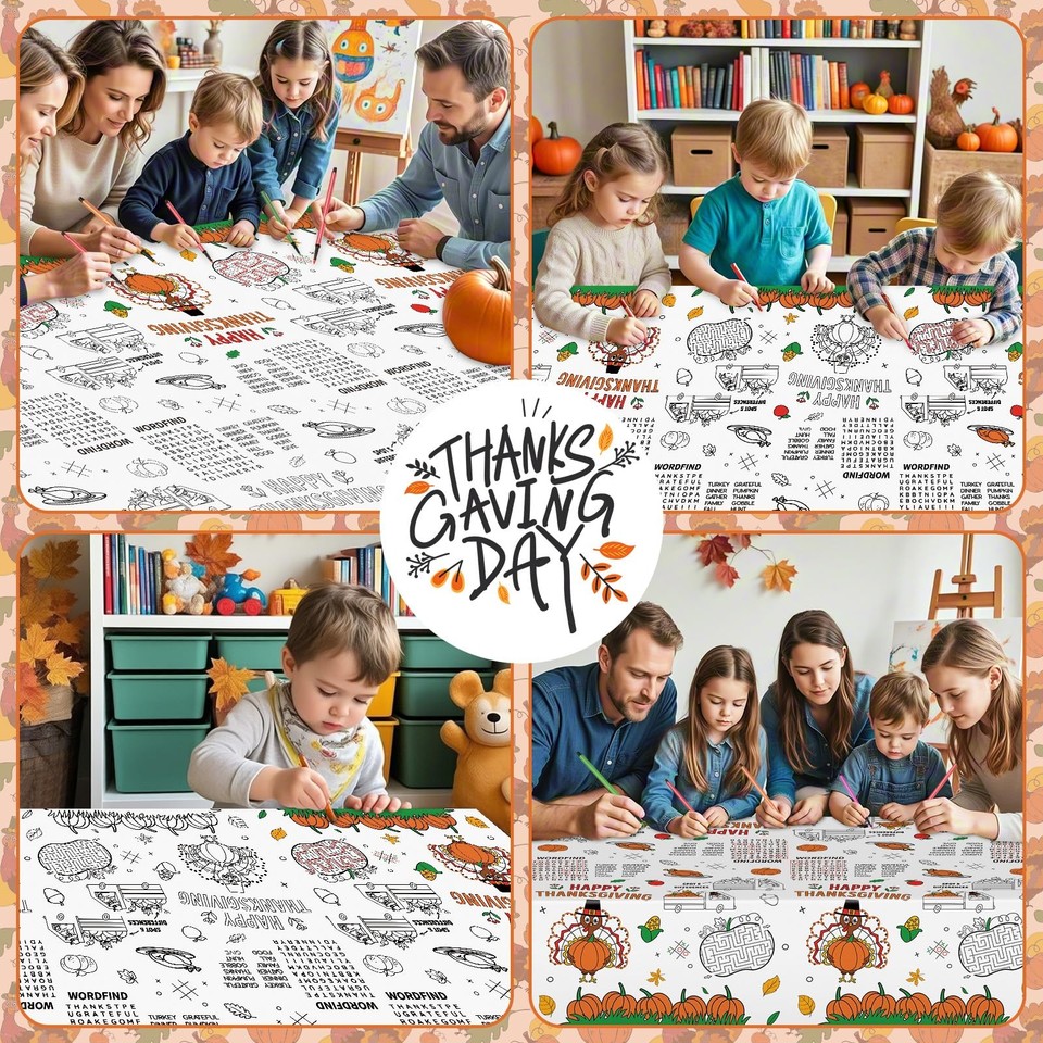 Happy Thanksgiving Coloring 108" x 54" (Rectangular), Thanksgivng 1 Pcs ...