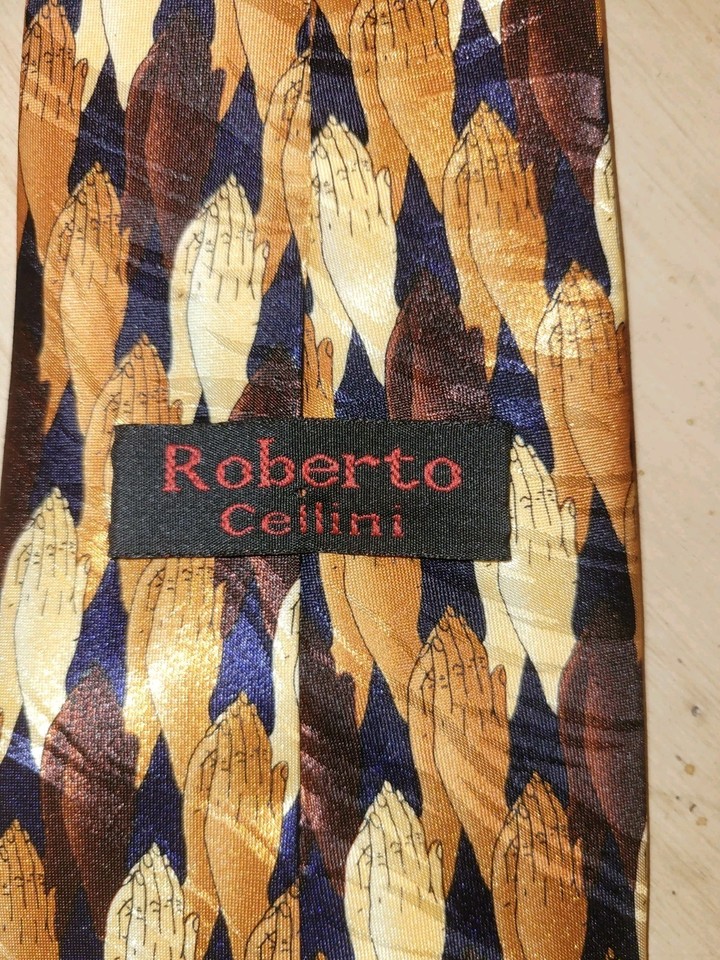 Roberto Cellini Praying Hand Tie Necktie Polyester 54.5" x 3.75" Christian Theme | eBay
