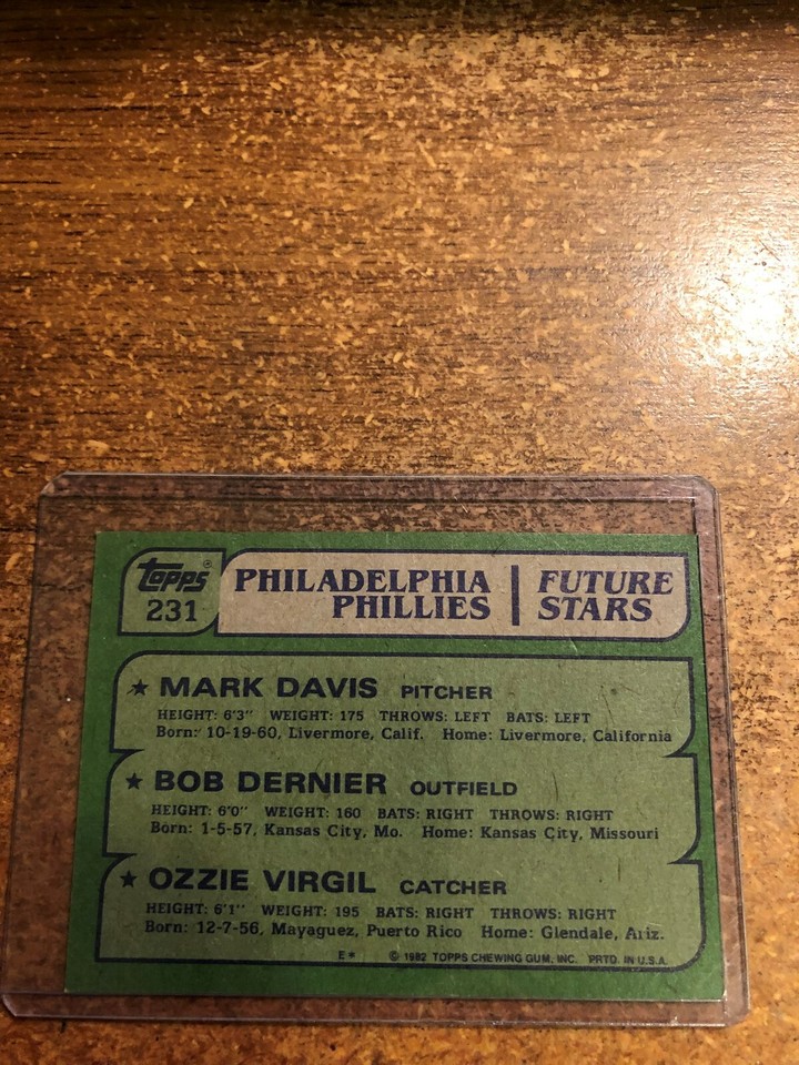 1982 Topps Baseball # 231 Phillies Future Stars Mark Davis Bob Dernier ...