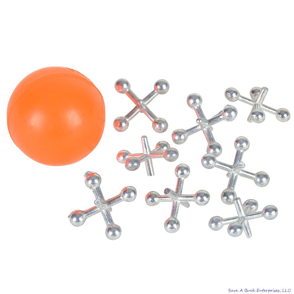 4 SETS OF METAL STEEL JACKS WITH SUPER RED RUBBER BALL GAME CLASSIC TOY ...