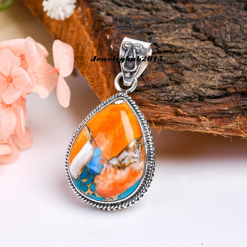 Oyster Copper Turquoise Gemstone Pendant 925 Sterling Silver Pear Stone ...