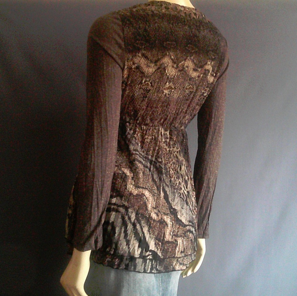 Alberto Makali Grey Brown Animal Print Babydoll Crinkle Mesh Crinkled ...