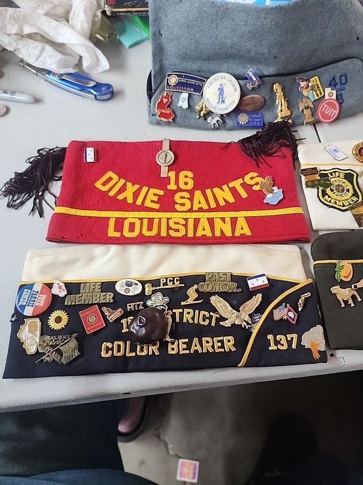 5 Vintage American legion VFW & 40/8 Club Garrison Hats Caps w/ 75 Pins ...