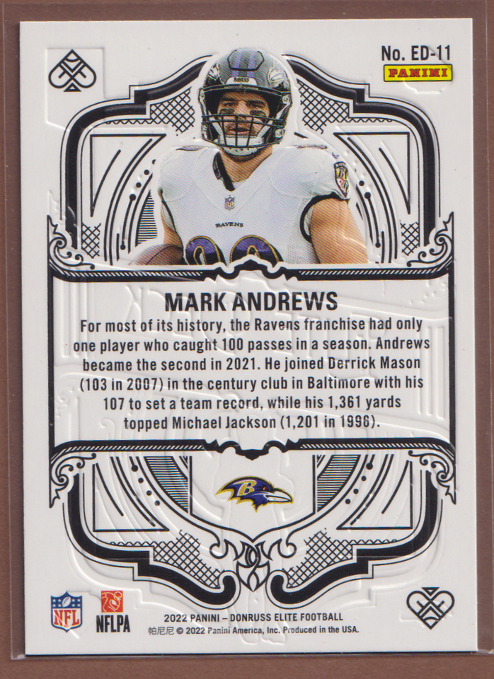 MARK ANDREWS 2022 Panini Donruss Elite Deck ED-11 Baltimore Ravens | eBay
