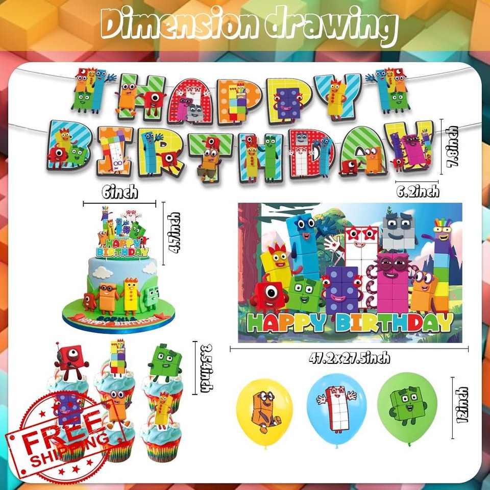 42pc Number Block Birthday Party Supplies Banner Cake Topper | eBay
