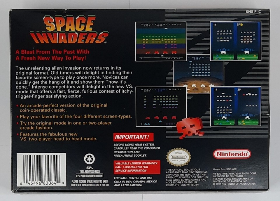 Space Invaders CIB Complete (Super Nintendo Entertainment System, 1997 ...
