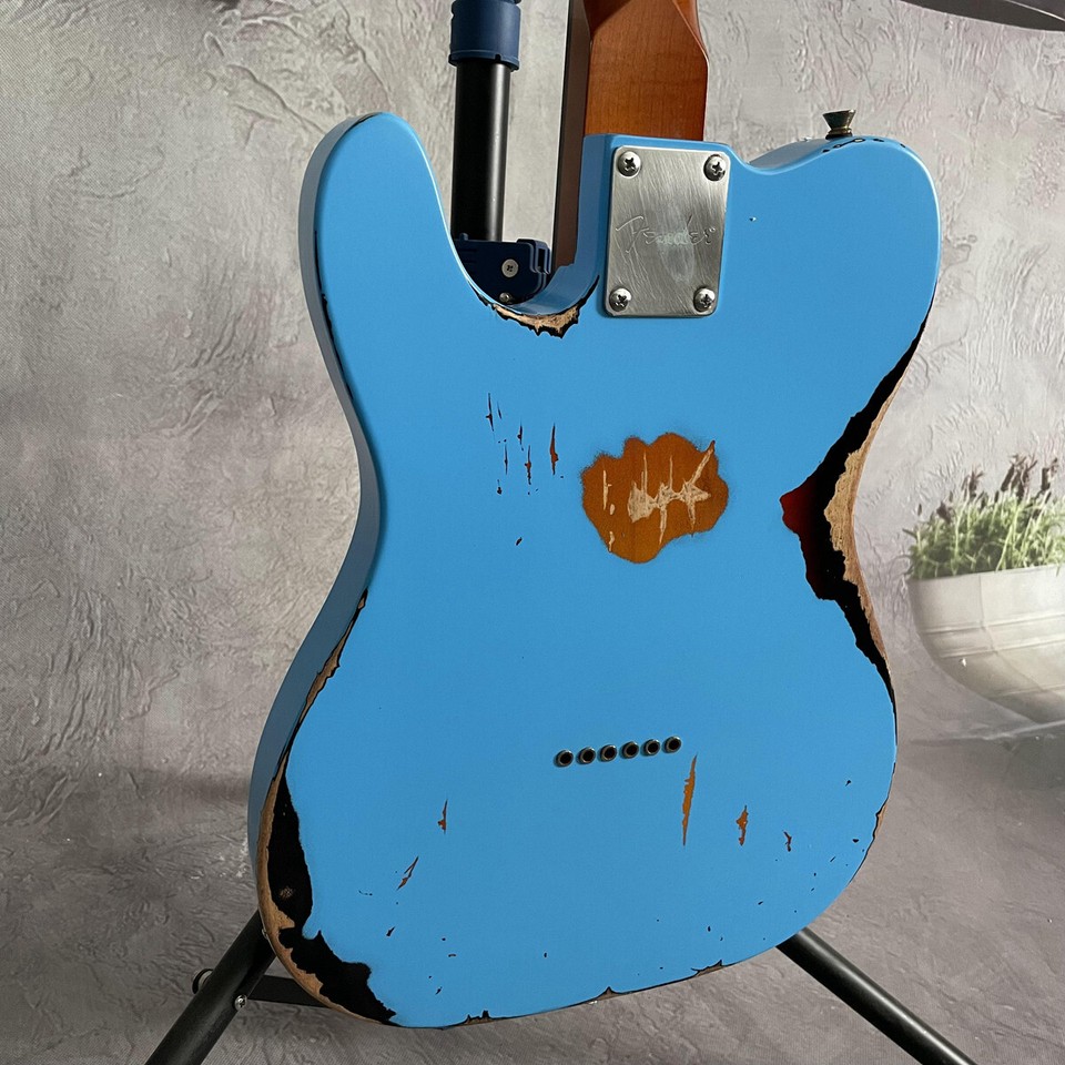 Bule Vintage Relic TL Electric Guitar HS Pickup Maple Neck Fixed Bridge ...