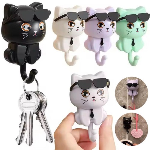 Creative Cartoon Cat Hook Cute Cat Key Holder Adhesive Coat Hooks CBR ...