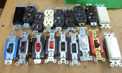LOT 18 MIXED RECEPTACLES & SWITCHES HUBBELL SLATER 15 & 20 AMP LIGHTED ...